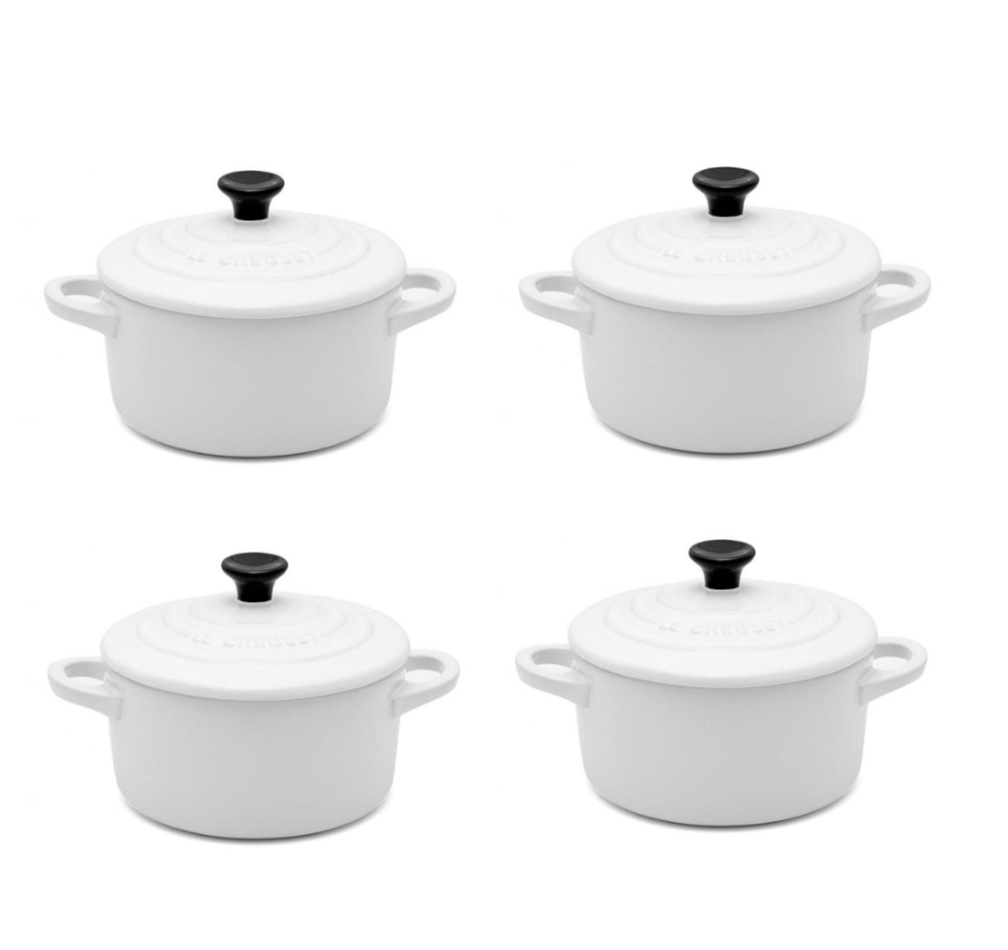 KIT CONJUNTO 4 MINI COCOTTE LE CREUSET 250ML 10CM BK/BRANCO